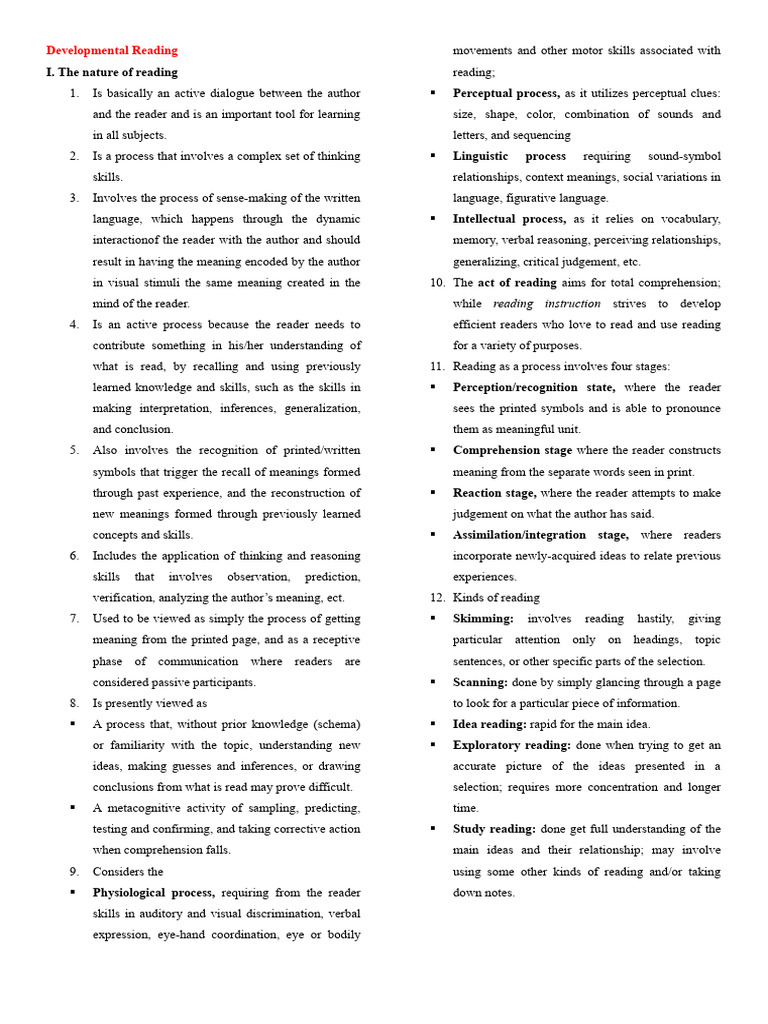 Developmental Reading | PDF | Reading Comprehension | Perception