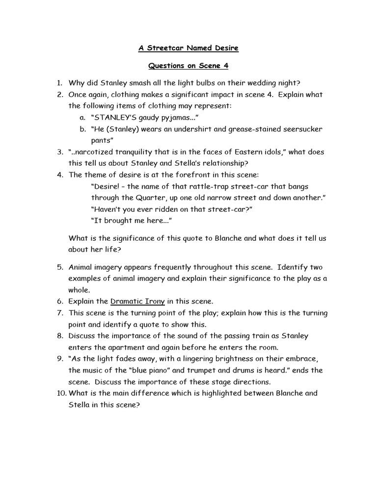 Scene 4 Analysis of A Streetcar Named Desire | PDF