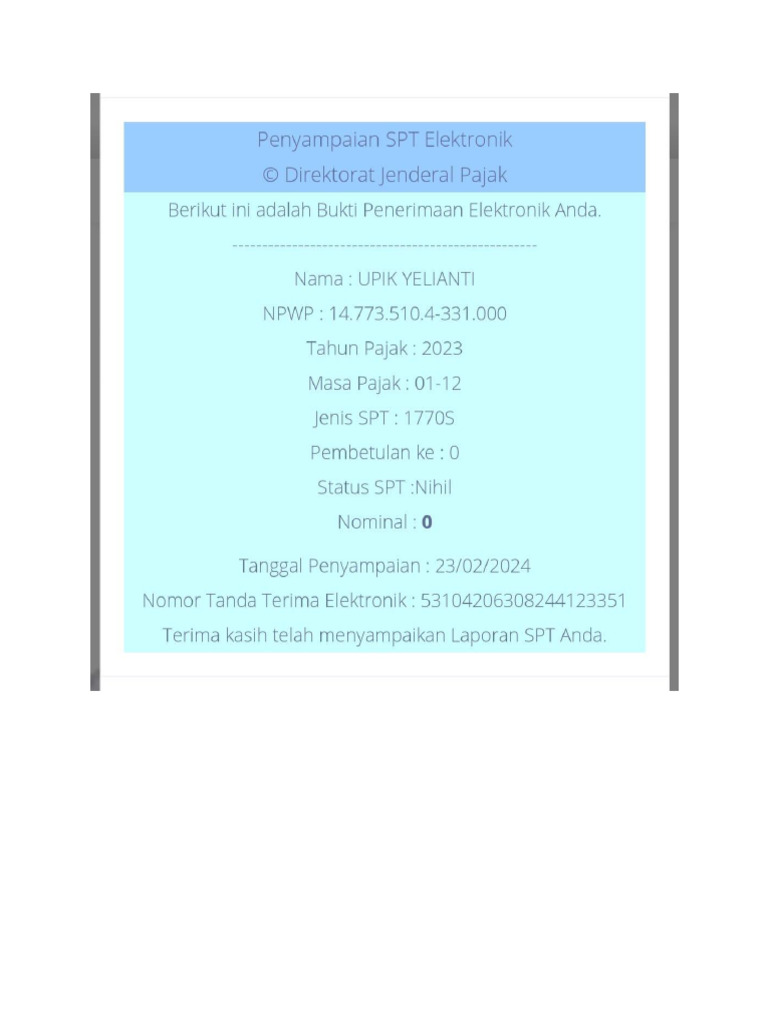 Bukti SPT UPIK YELIANTI | PDF