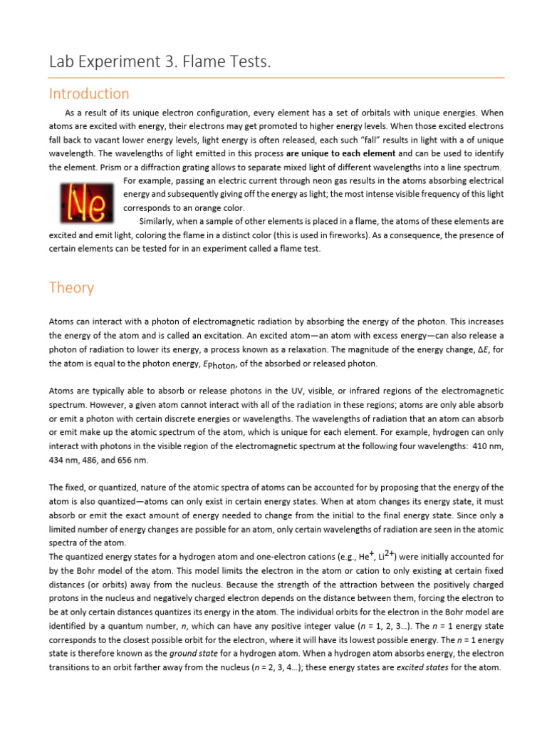 03 Flame Tests Manual Pdf Emission Spectrum Atoms