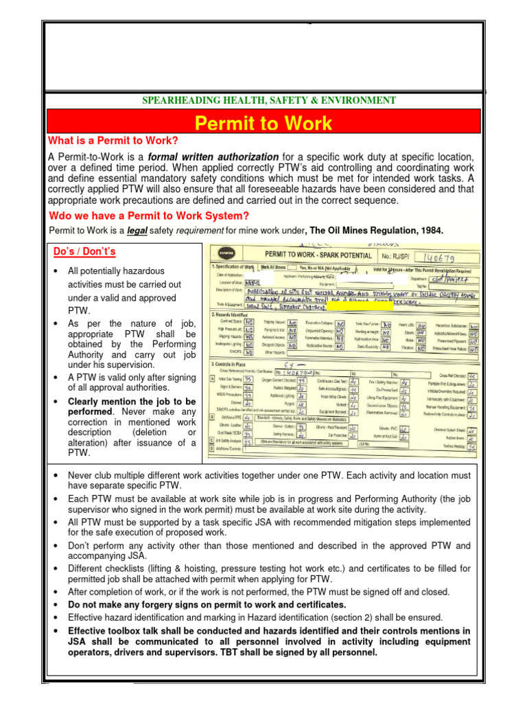 Permit to Work System Guidelines | PDF | Safety | Occupational Safety ...