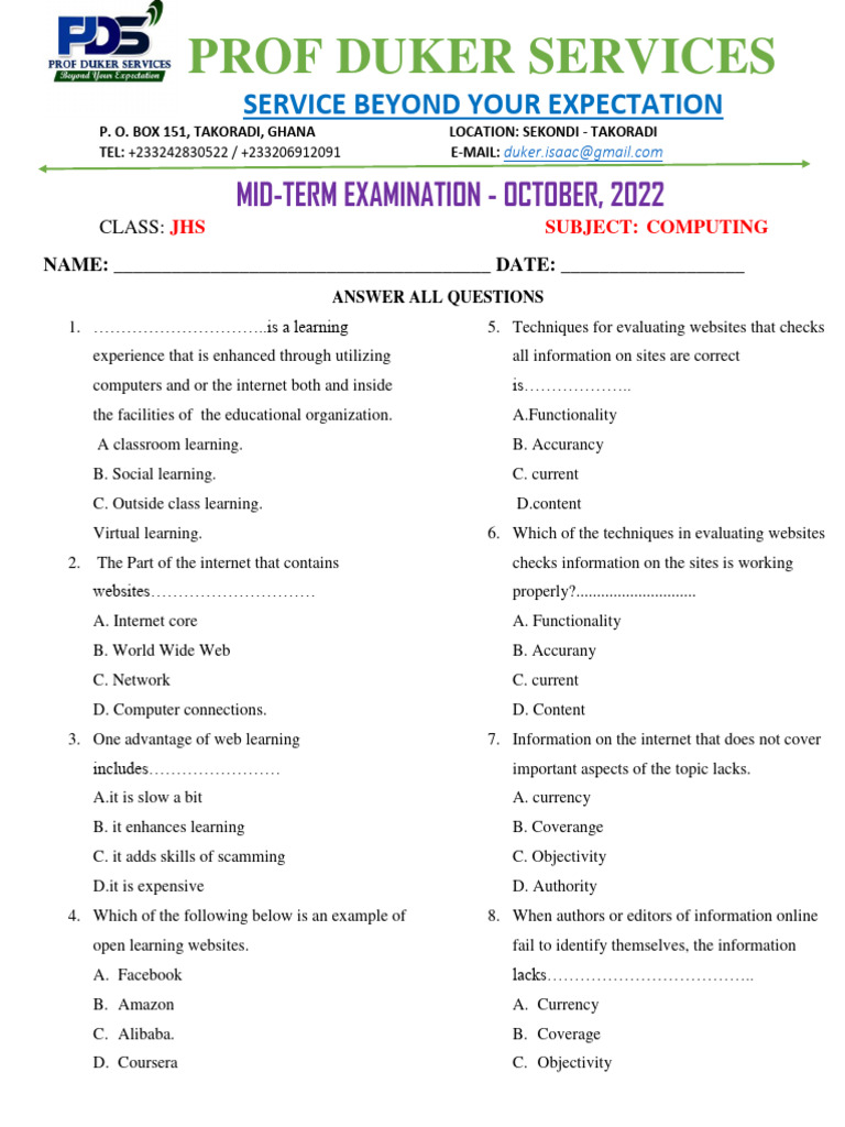 Computing Mid Term 2022 Basic 7 Prof Duker Oct | PDF | Data Type | Internet