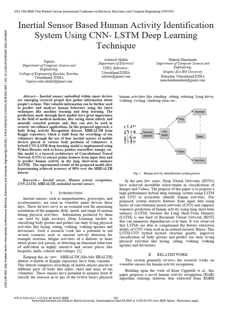 Inertial Sensor Based Human Activity Identification System Using Cnn
