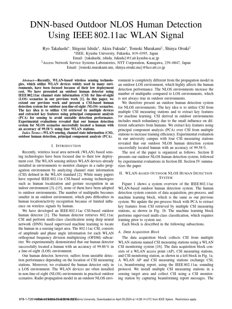 DNN-based Outdoor NLOS Human Detection Using IEEE 802.11ac WLAN Signal | PDF | Deep Learning ...