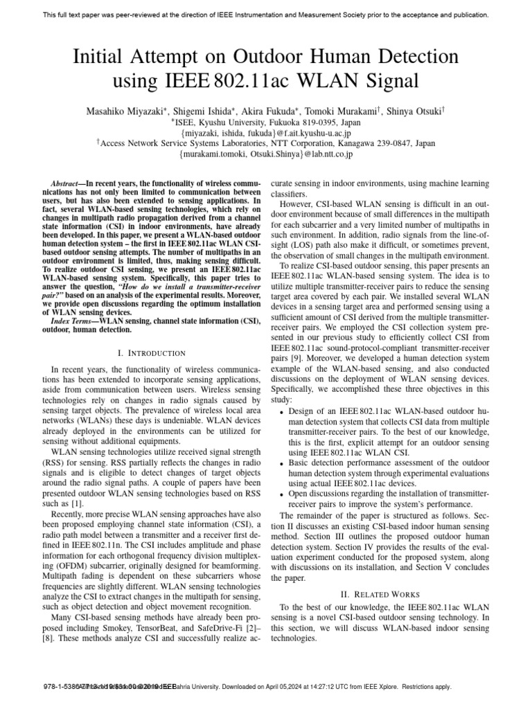 Initial Attempt On Outdoor Human Detection Using IEEE 802.11ac WLAN ... Initial Attempt On Outdoor Human Detection Using IEEE 802.11ac WLAN ...