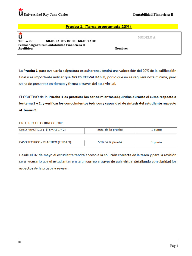 Solución Instrucciones y Enunciado Prueba 1 Tarea 20% 2023 - 2024 | Descargar gratis PDF ...