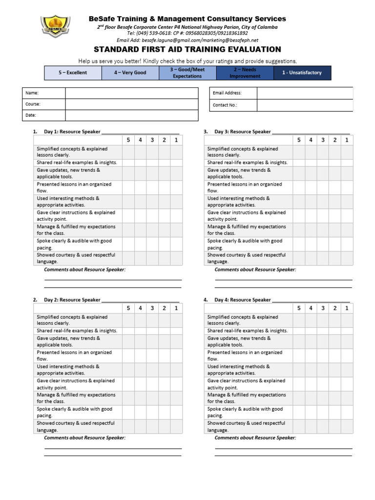 First Aid Training Evaluation Form | PDF | Human Communication