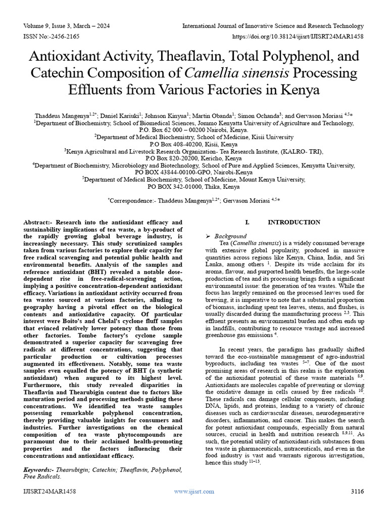 Antioxidant Activity, Theaflavin, Total Polyphenol, and Catechin Composition of Camellia ...