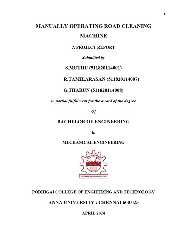 MANUALLY OPERATING ROAD CLEANING MACHINE | PDF | Gear | Belt (Mechanical)