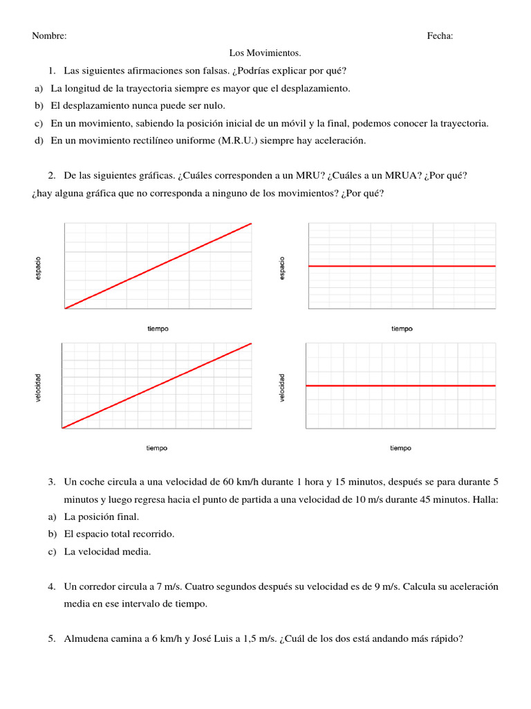Examen Unidad 5 - B | PDF | Velocidad | Aceleración