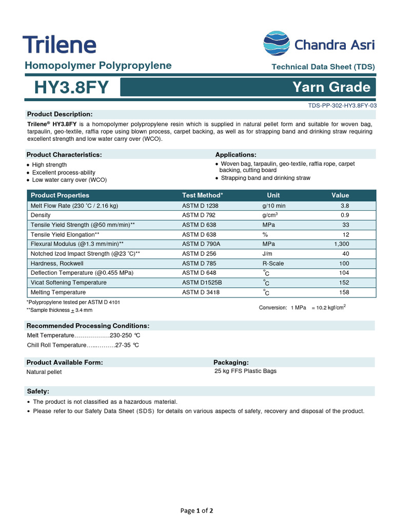 TDS PP 302 Hy3.8fy 03 | PDF | Packaging And Labeling | Materials
