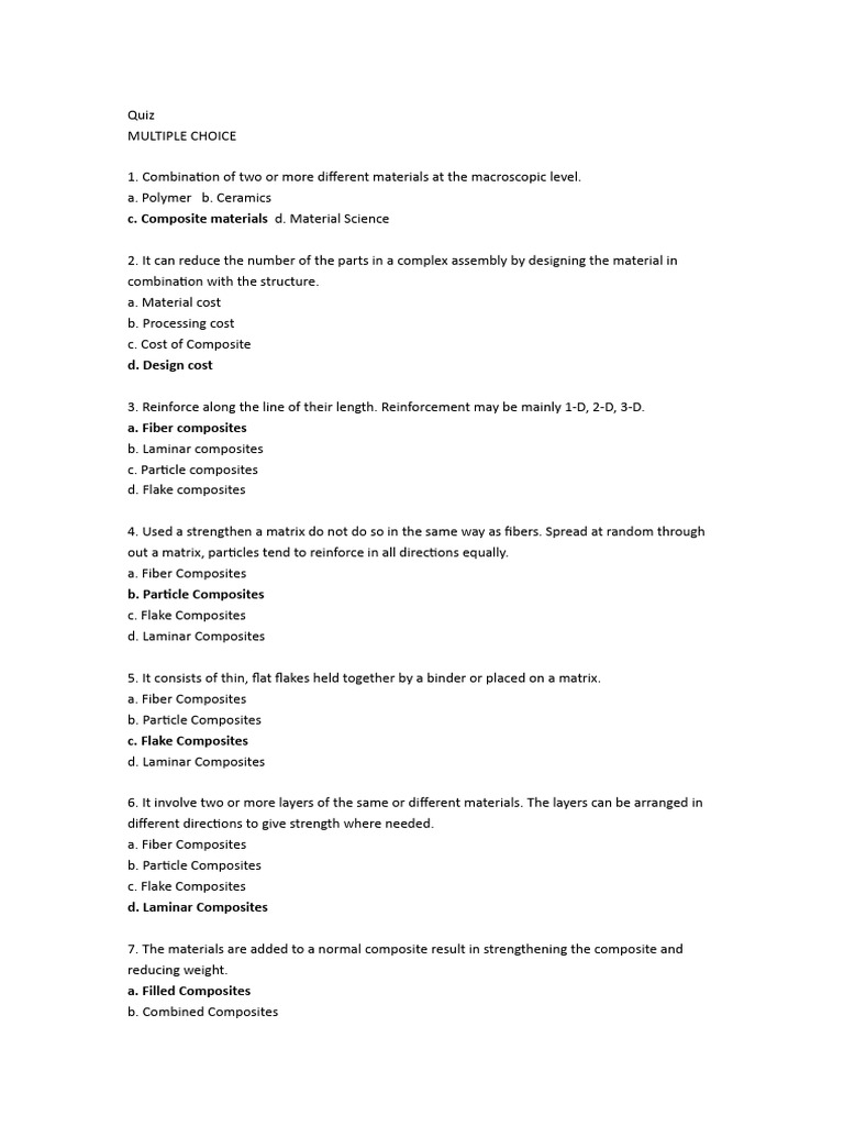 Quiz Composite Materials | PDF | Composite Material | Fibers Quiz Composite Materials | PDF | Composite Material | Fibers