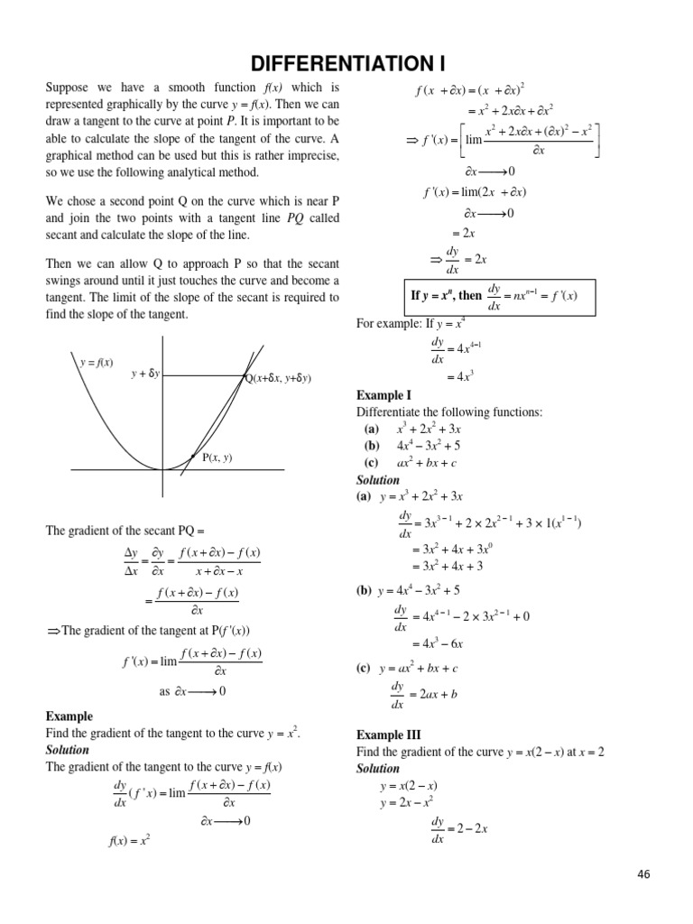 Chapt 3 - Differentiation I | PDF | Tangent | Slope