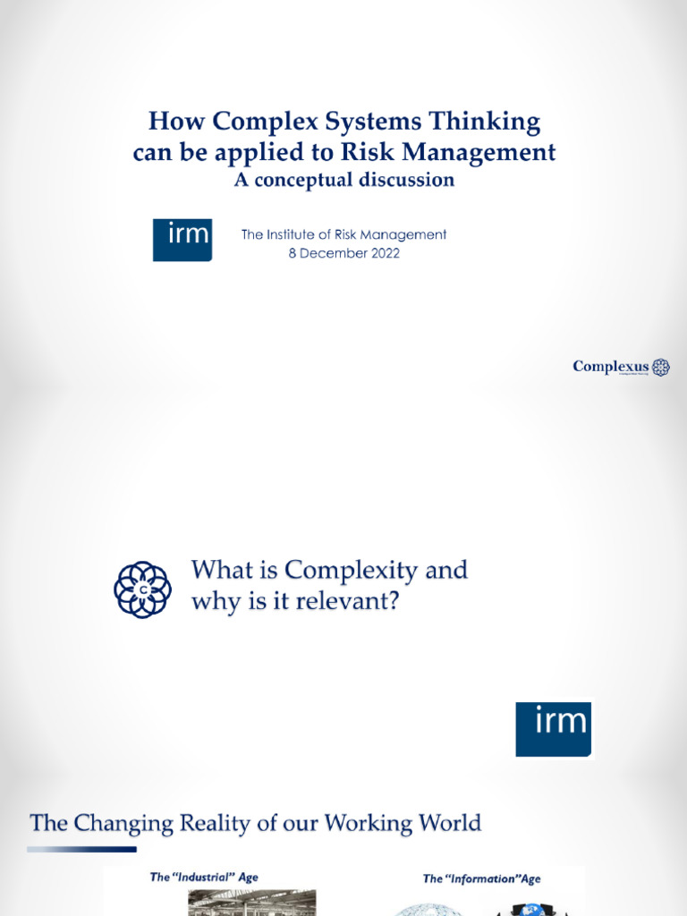 Warren Black Irm Complex Systems Theory and Risk Management | PDF