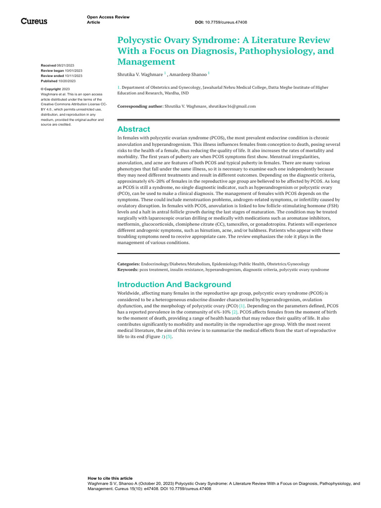 Polycystic Ovary Syndrome A Literature Review With a Focus on Diagnosis ...