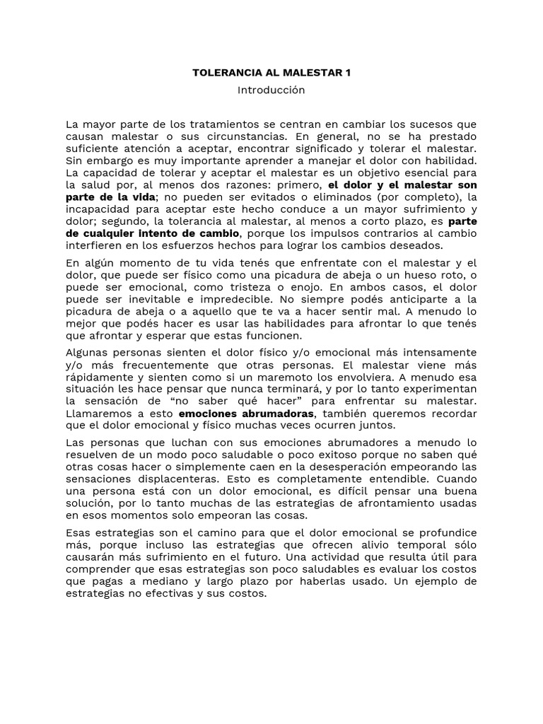 2) Manual de Habilidades Tolerancia Al Malestar | PDF | Las emociones | Dolor