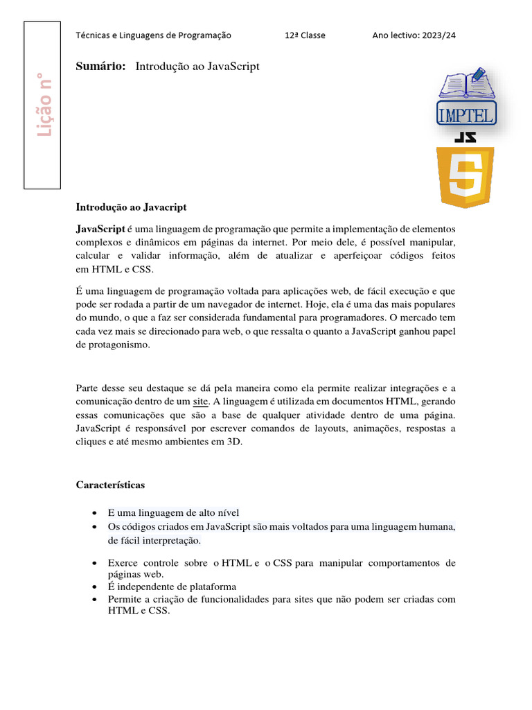Introdução A Javascript | PDF | Script Java | Linguagem de programação Introdução A Javascript | PDF | Script Java | Linguagem de programação