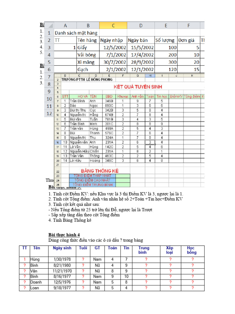 Bai Thuc Hanh Excel - TinHocTinChi | PDF