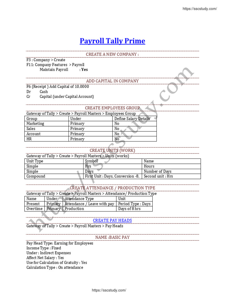 Pay Roll Tally Prime Notes PDF in Tally Prime (Sscstudy - Com) | PDF ...