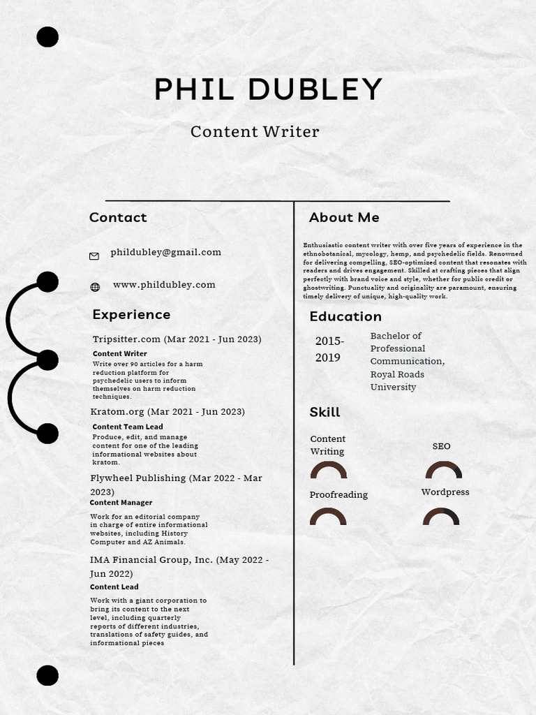 Experienced Content Writer Profile | PDF