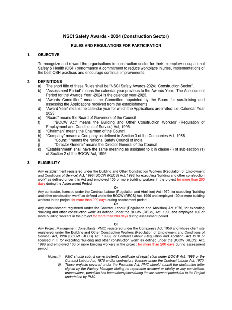 NSCI Safety Awards 2024 Guidelines | PDF