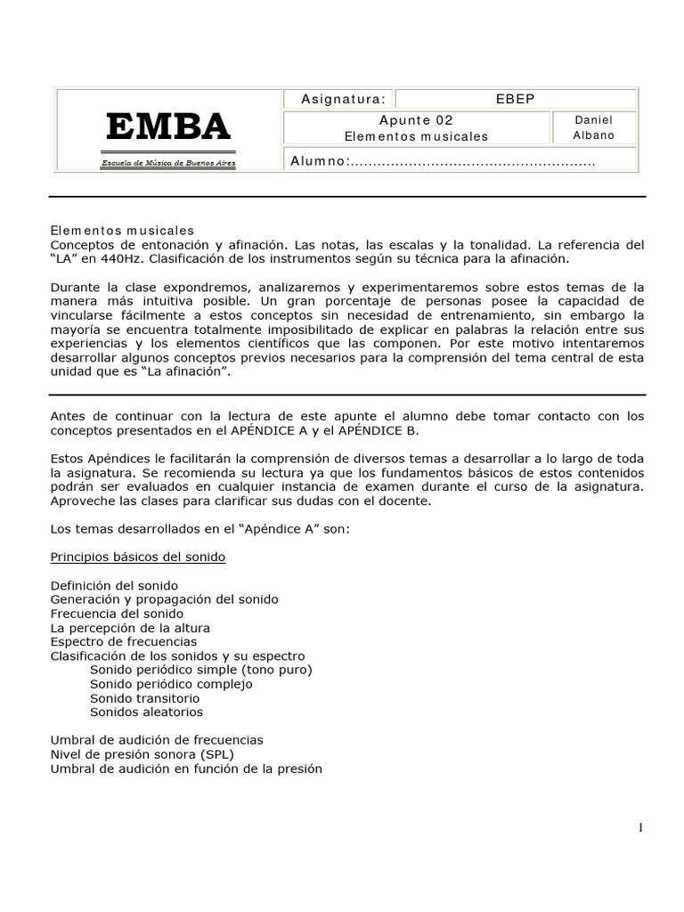 Apunte 02 EBEP - Elementos Musicales | PDF | Escala (música) | Intervalo (música)