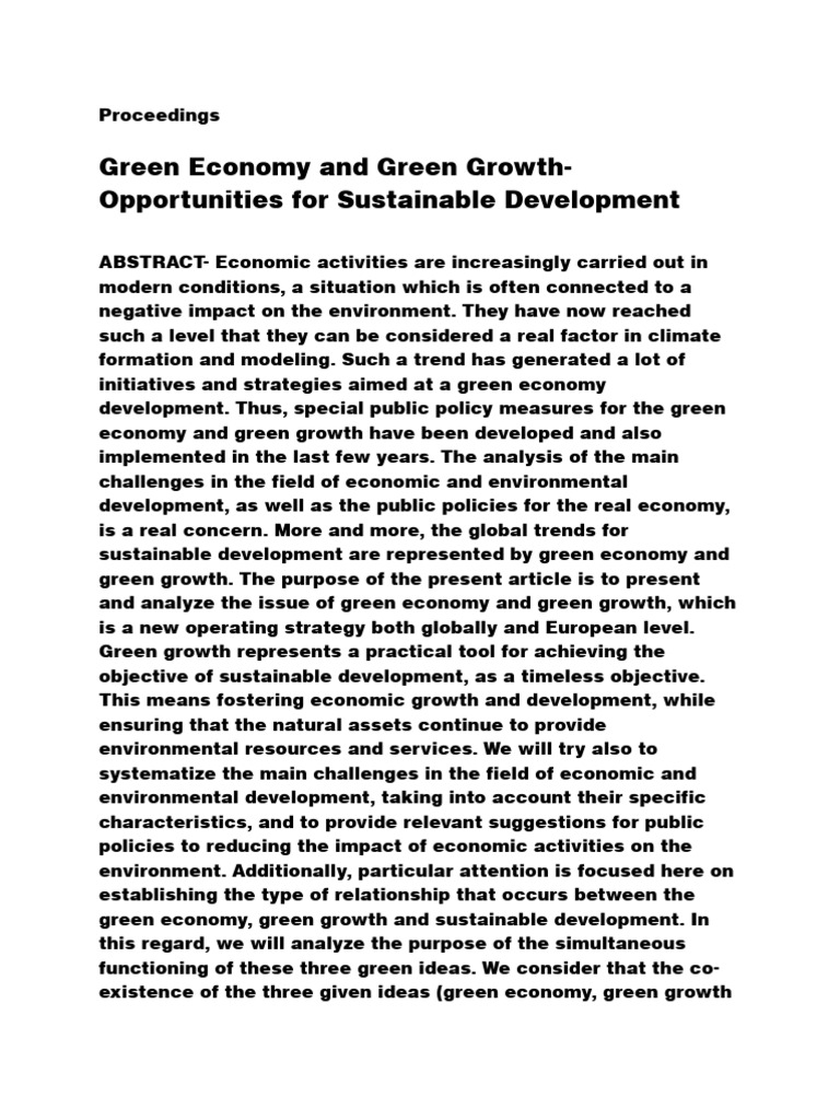GREEN ECONOMY AND GREEN GROWTH | PDF | Green Growth | Sustainability GREEN ECONOMY AND GREEN GROWTH | PDF | Green Growth | Sustainability