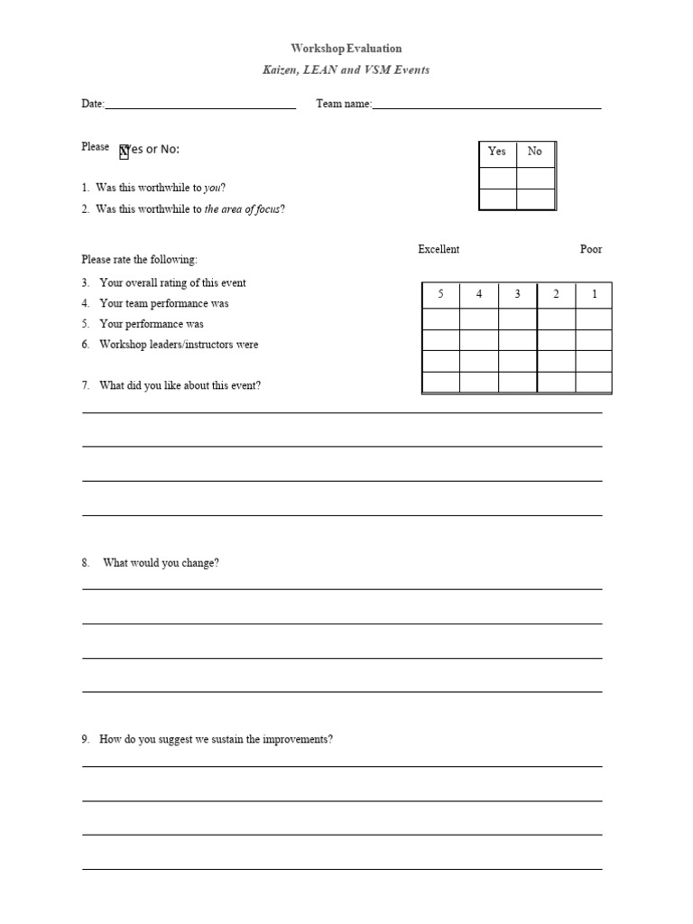 Workshop Evaluation for Kaizen Events | PDF