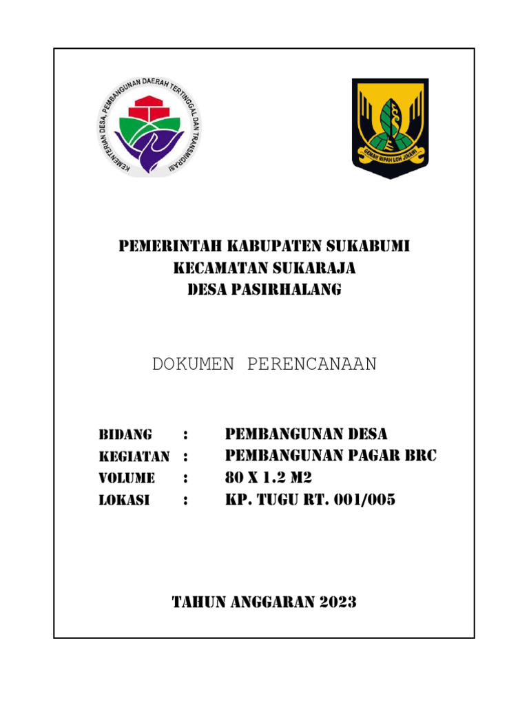 Rab Pagar BRC Kp. Tugu Rt. 001-005 | PDF