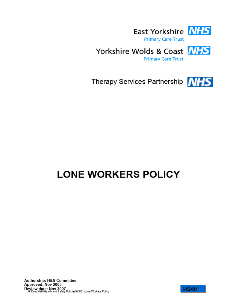 HS 01 - Lone Workers Policy | PDF | Occupational Safety And Health ...