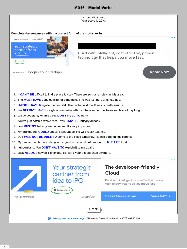 Google Modal Verbs Exercise | PDF