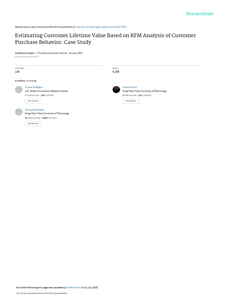 Estimating Customer Lifetime Value Based On RFM An | PDF | Customer Relationship Management ...