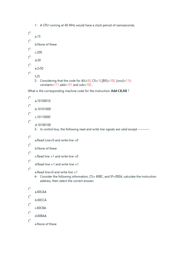 أسئلة أسمبلي اختر | PDF | Assembly Language | Central Processing Unit