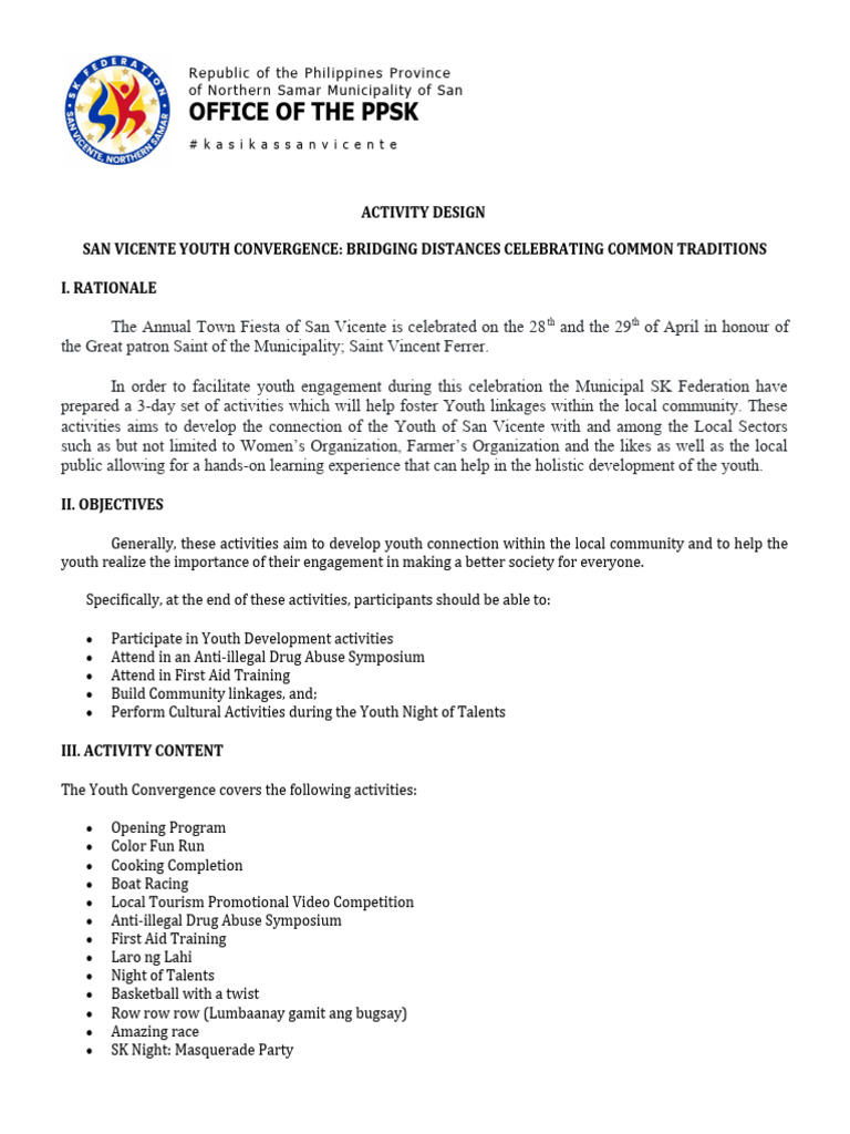 Activity Design - Pagbagat Youth Convergence | PDF | Emergency | Risk