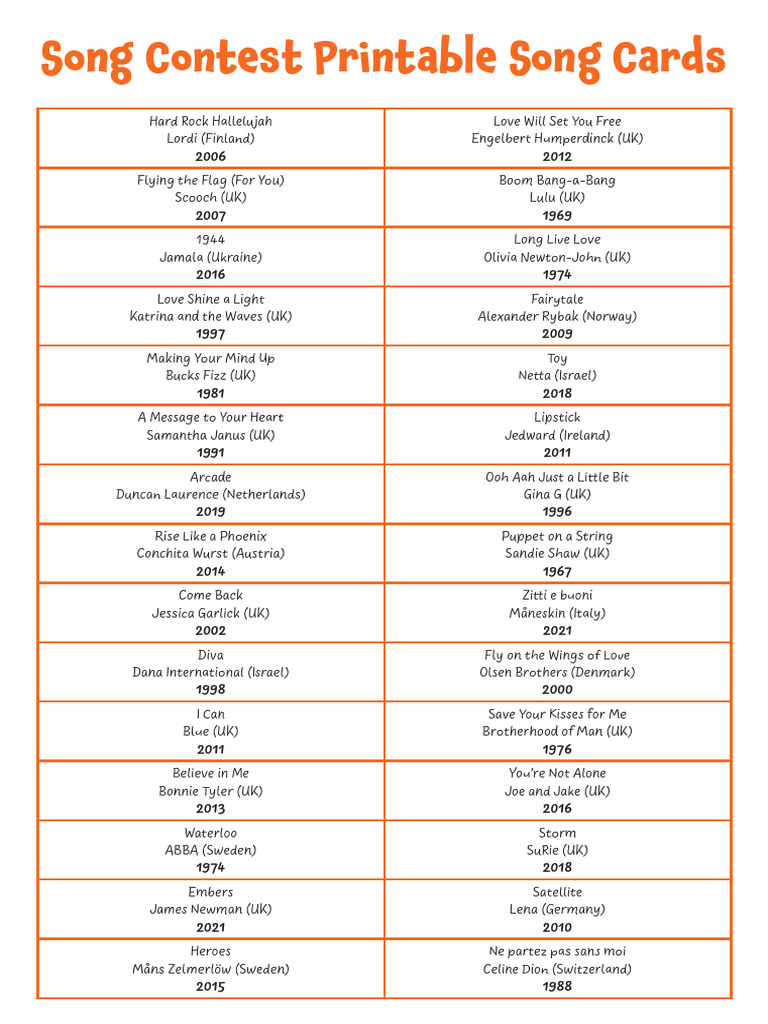 Printable Song Cards | PDF | Recorded Music | Sound Recording