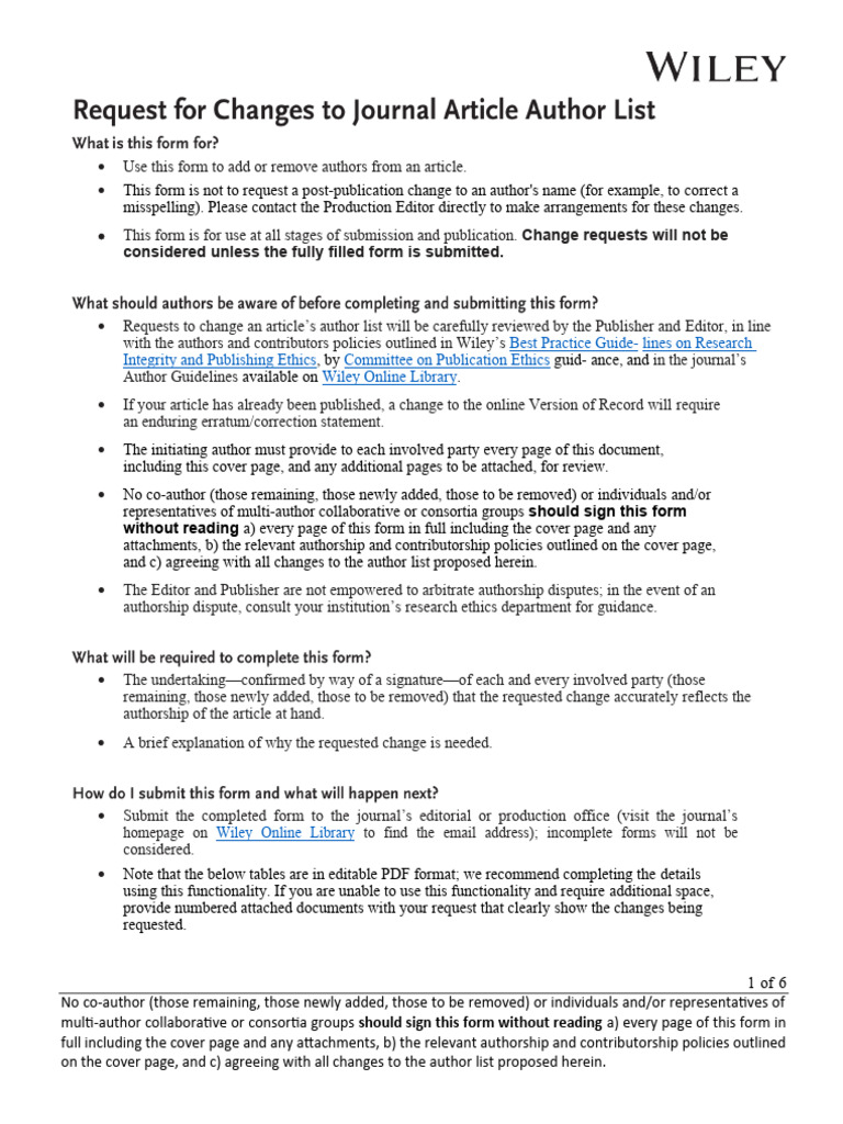 Authorship Change Form - AS | PDF