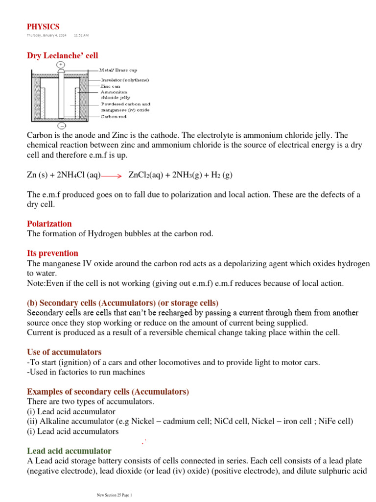Physics Lesson 6 | PDF | Rechargeable Battery | Electrolyte