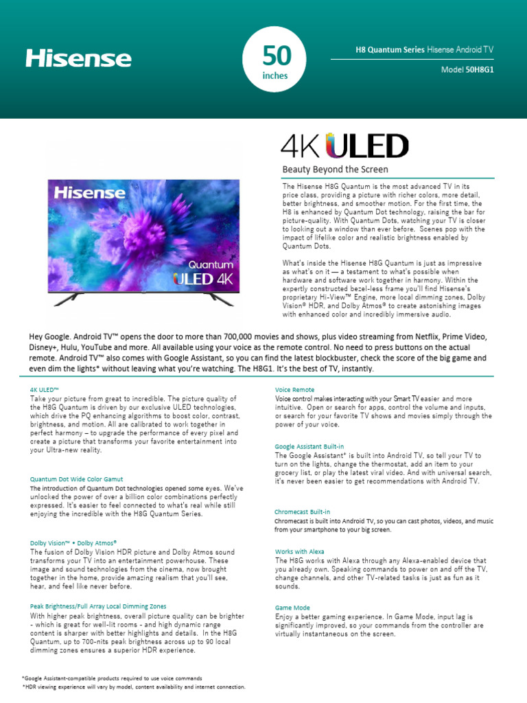 50H8G1 Spec Sheet Release New UPC | PDF | Information And ...