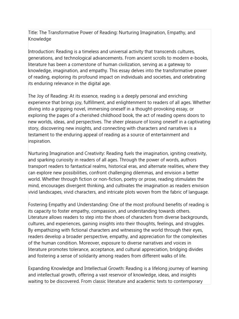 The Power of Reading: Imagination & Empathy | PDF | Imagination | Empathy