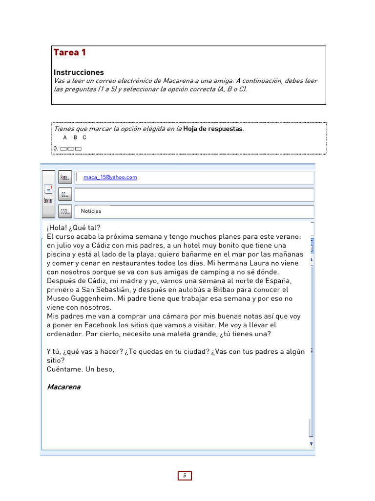 A1 Escolar Modelo 0 - 2019 LECTURA Y ESCRITURA 阅读+写作 | PDF