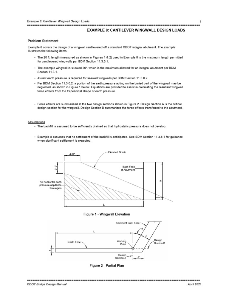 Cantilever Wingwall Design Loads | PDF | Pressure | Mechanical Engineering