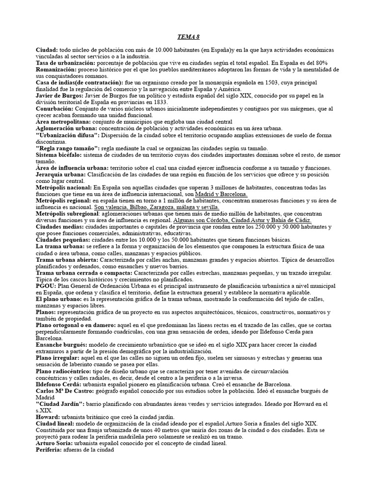 Vocabulario Tema 8 | PDF | España | Ciudad