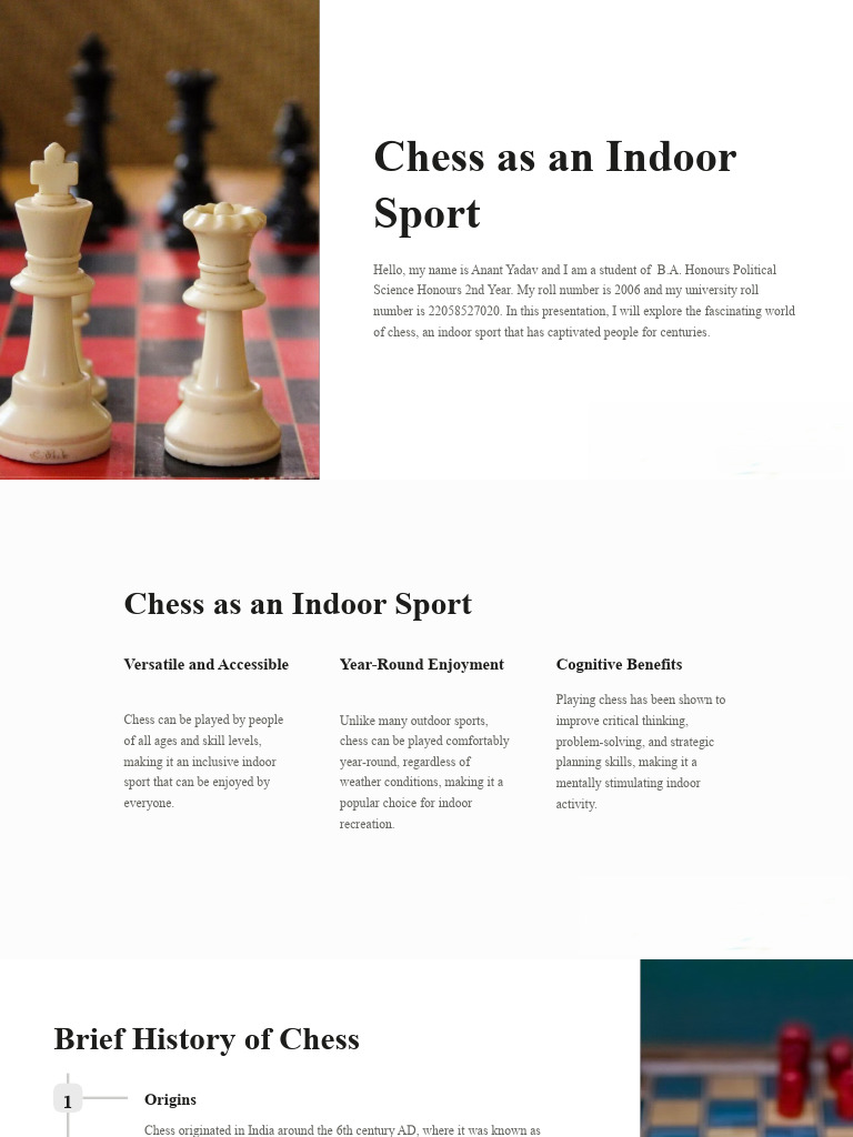 Chess As An Indoor Sport | PDF | Chess | Sports