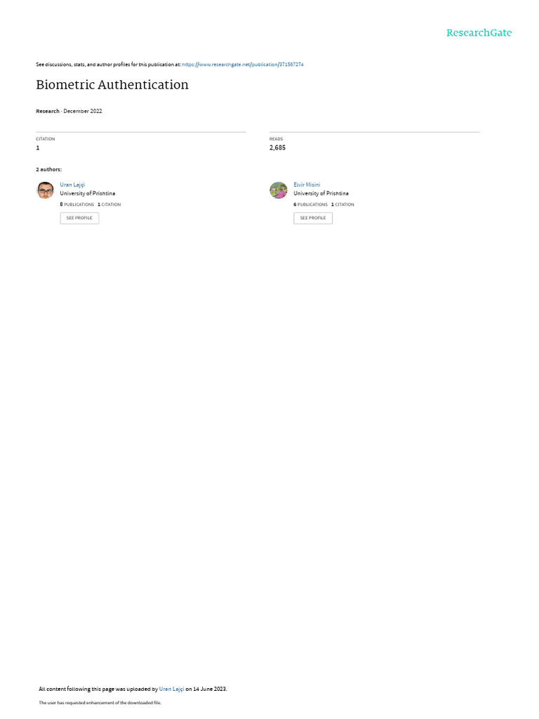Biometric Authentication | PDF | Biometrics | Authentication