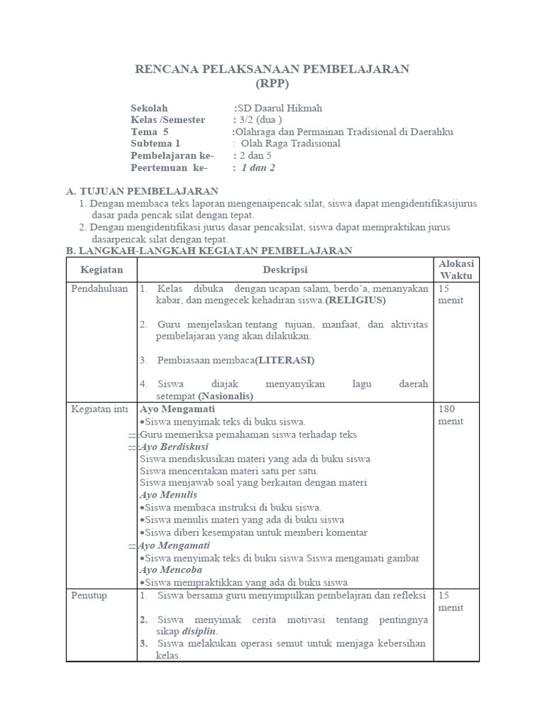 Rencana Pelaksanaan Pembelajaran | PDF