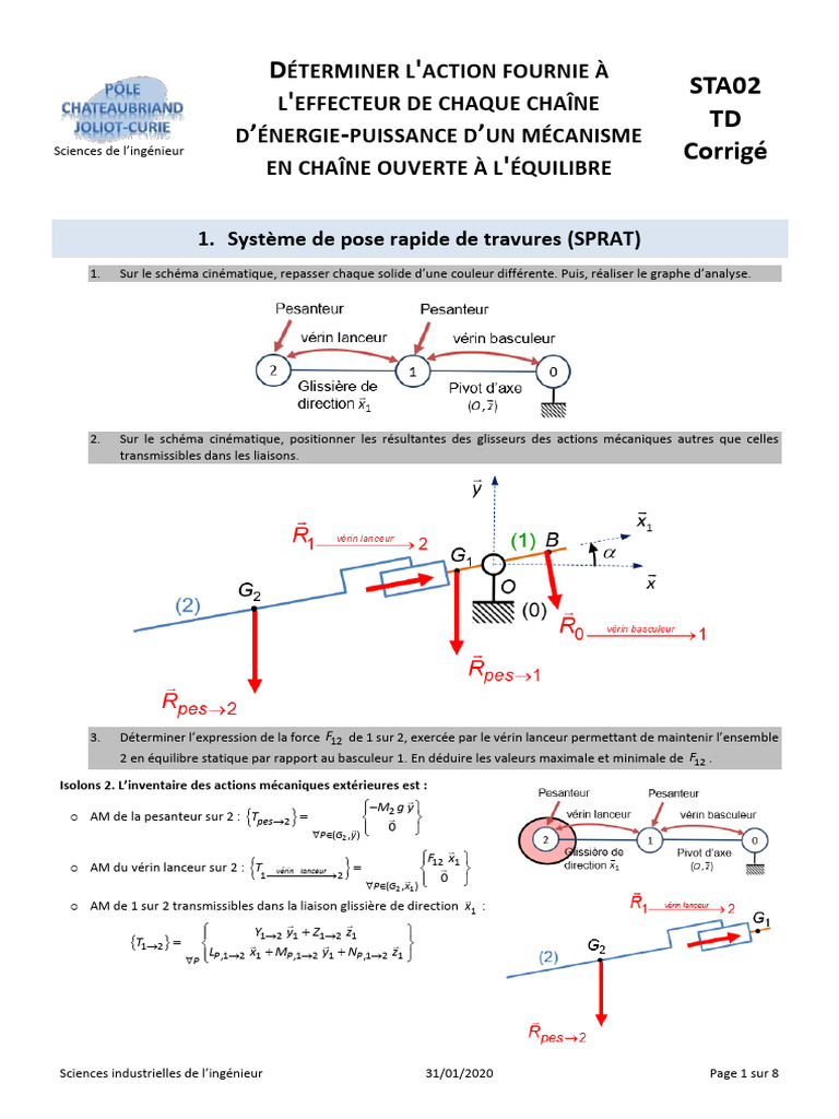 TD2 Corrigé | PDF | Levier (mécanique) | Mouvement (Physique)