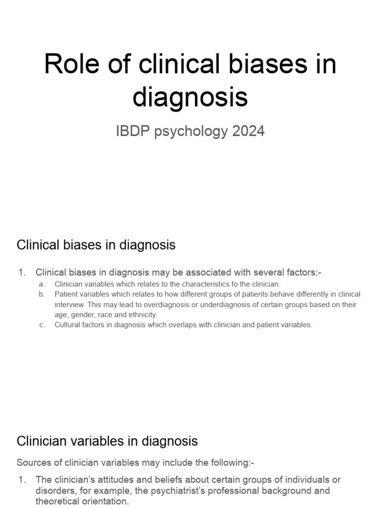 Role of Clinical Biases in Diagnosis | PDF | Medical Diagnosis | Mental Disorder