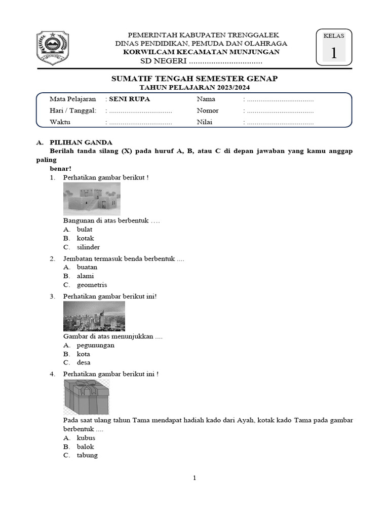 Soal STS Seni Rupa Kelas 1 | PDF