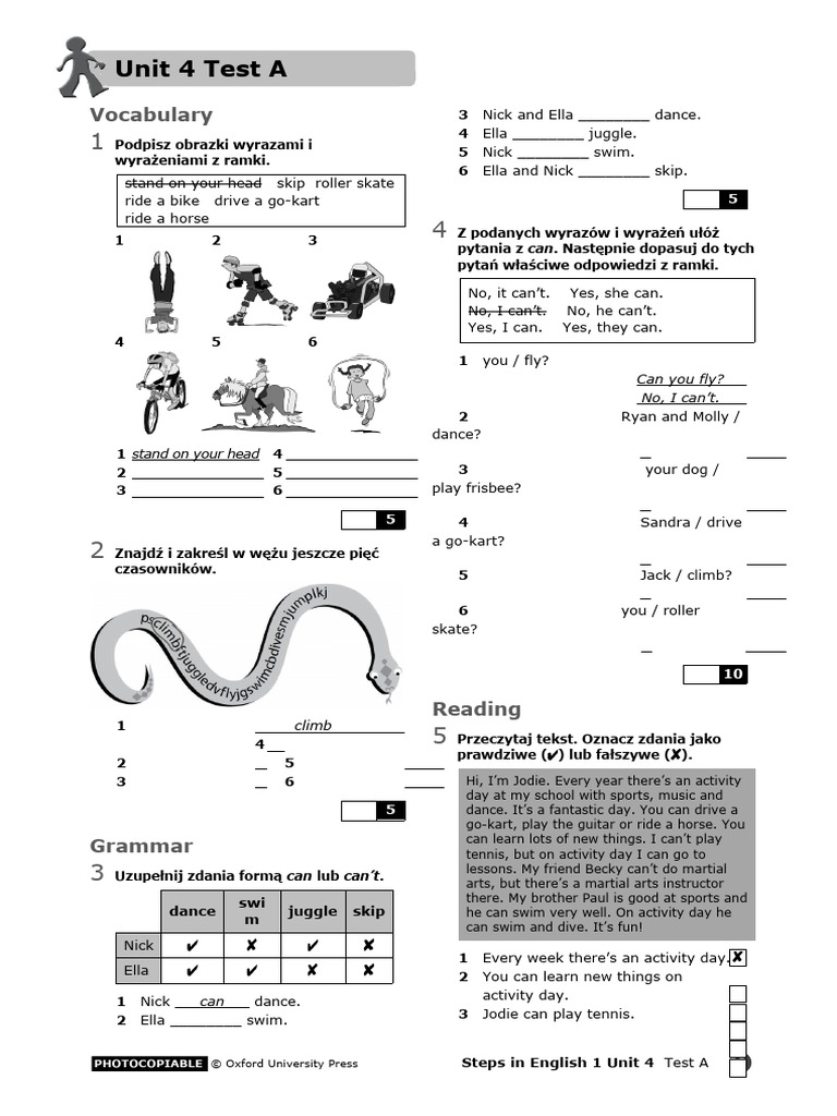 Steps In English 1 Unit 4 Test A Pdf