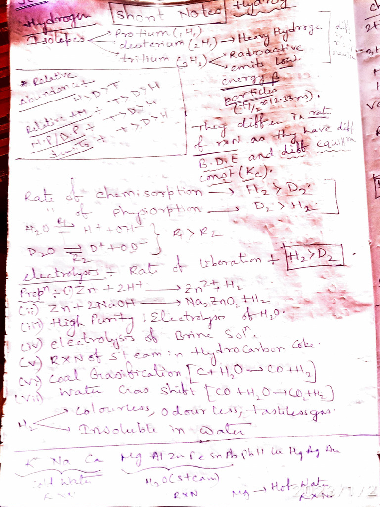 Hydrogen Short Notes JEE | PDF